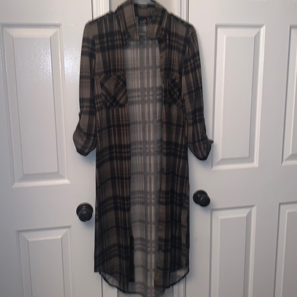 Tops | Green Plaid Long Button Up Or Down | Poshmark